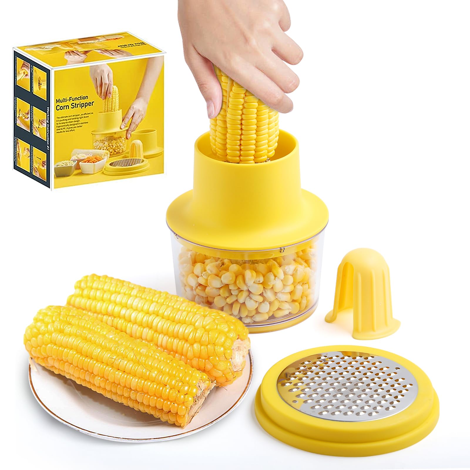 Corn Peeler, Corn Stripper, Corn cob Stripping Tool Corn Cutter & Remover with Built-In Cup Grater, Corn Kernel Cutter Ginger Grater