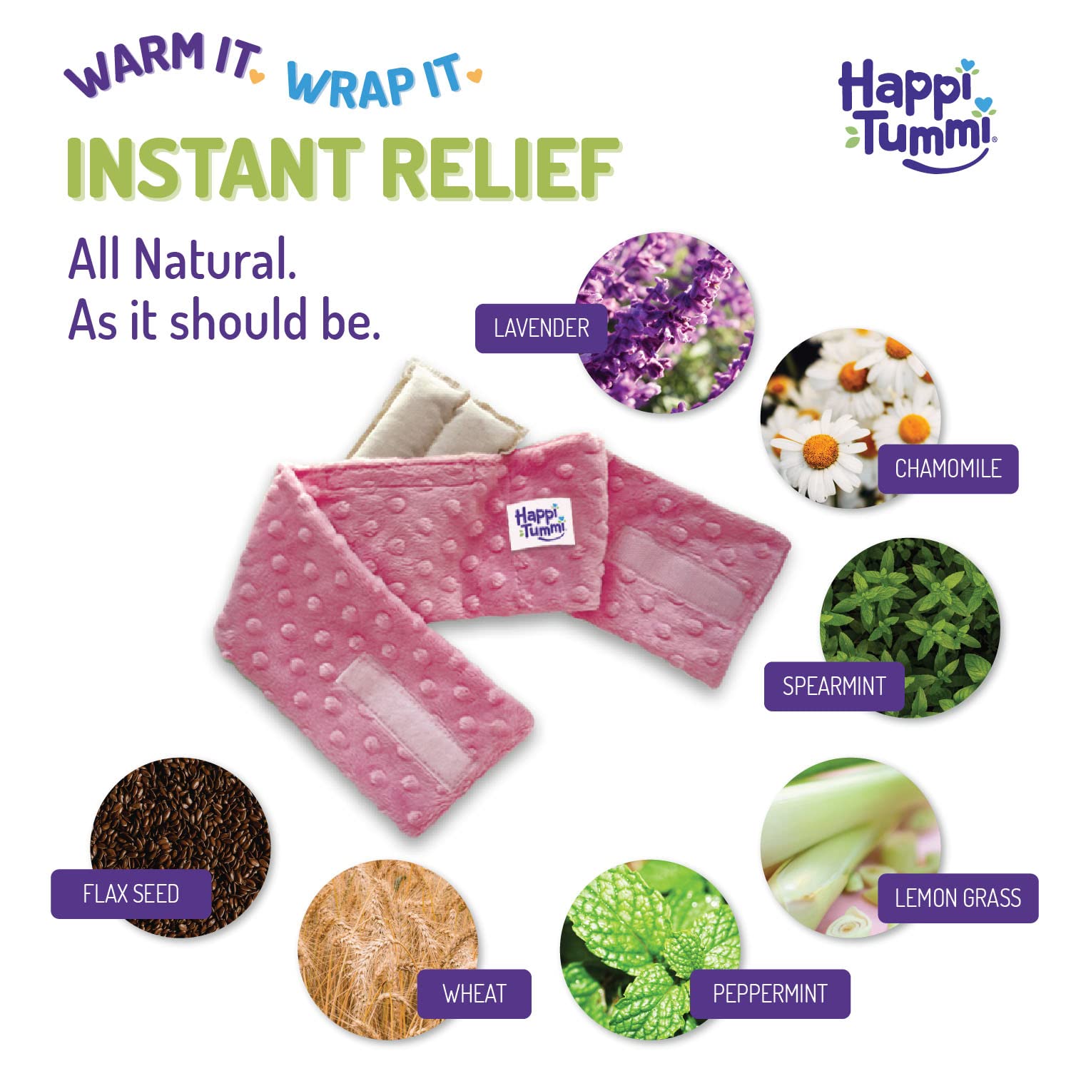 Happi Tummi Natural Colic Relief Belly Band Pink with Natural and Organic Diaper Rash Cream
