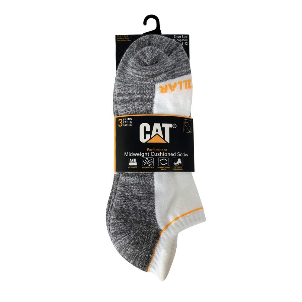Caterpillar Men's 3-Pack Half Cushioned No Show Socks, White, Large