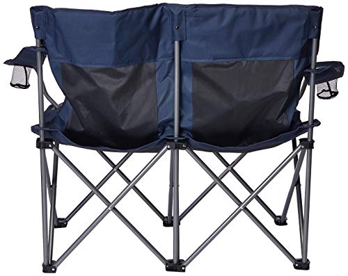 Kamp-Rite Portable 2 Person Double Folding Collapsible Outdoor Patio Lawn Beach Chair for Camping Gear, Tailgating, & Sports, 500LB Capacity, Navy/Tan