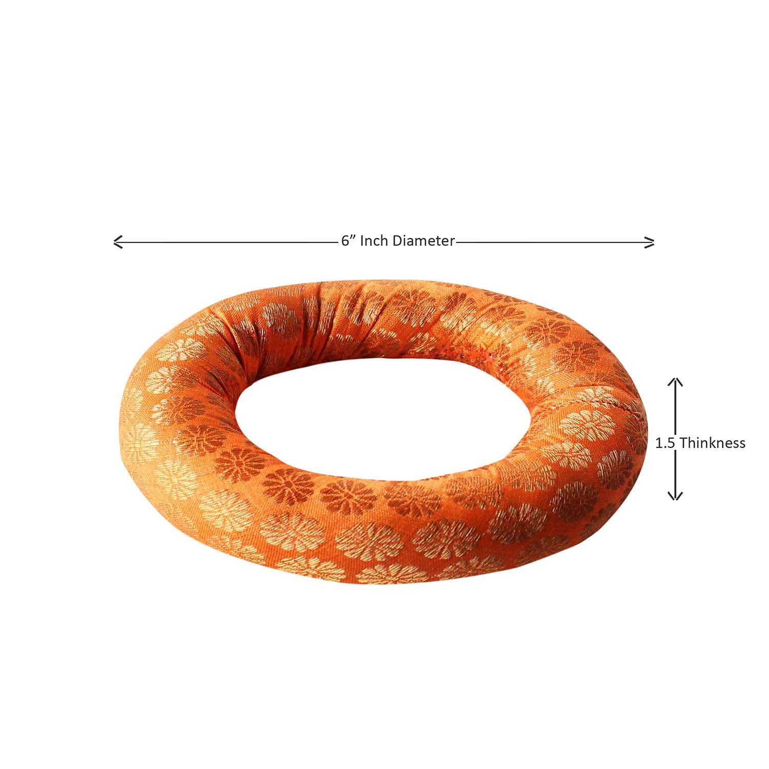 Handmade Cushion Tibetan Singing Bowl Round Pillow Brocade Art Silk Ring Cushions (6" x 1.5" Inch, Orange)