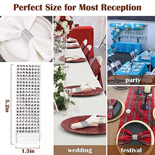 Eakor Mirilor 150pcs Napkin Rings, Bling Napkin Rings Buckles for Table Decorations, A silver
