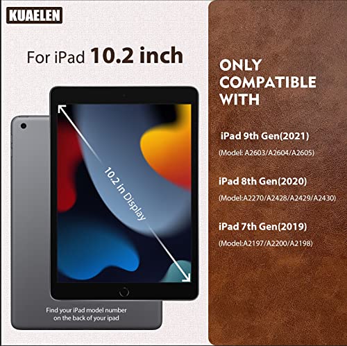 Compatible with New iPad 9th/8th/7th Generation Case 10.2'', KUAELEN Protective iPad 10.2 inch Case with Soft TPU Back, with 360 Degree Rotatable Stand -Brown