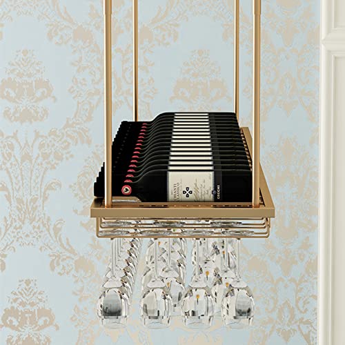 Hanging Wine Rack from Ceiling, Modern Metal Wine Bottle Holder Wall Mounted Champagne Glass Goblets Stemware Rack Storage Shelf Gold Display Racks (Size : 60x27x8cm)
