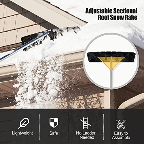 Goplus Snow Roof Rake, Extendable 4.8-20FT Snow Shovel for Snow Removal w/ Aluminum Frame & Anti-Slip Handle, Ideal for Roof Car, 25-Inch Blade