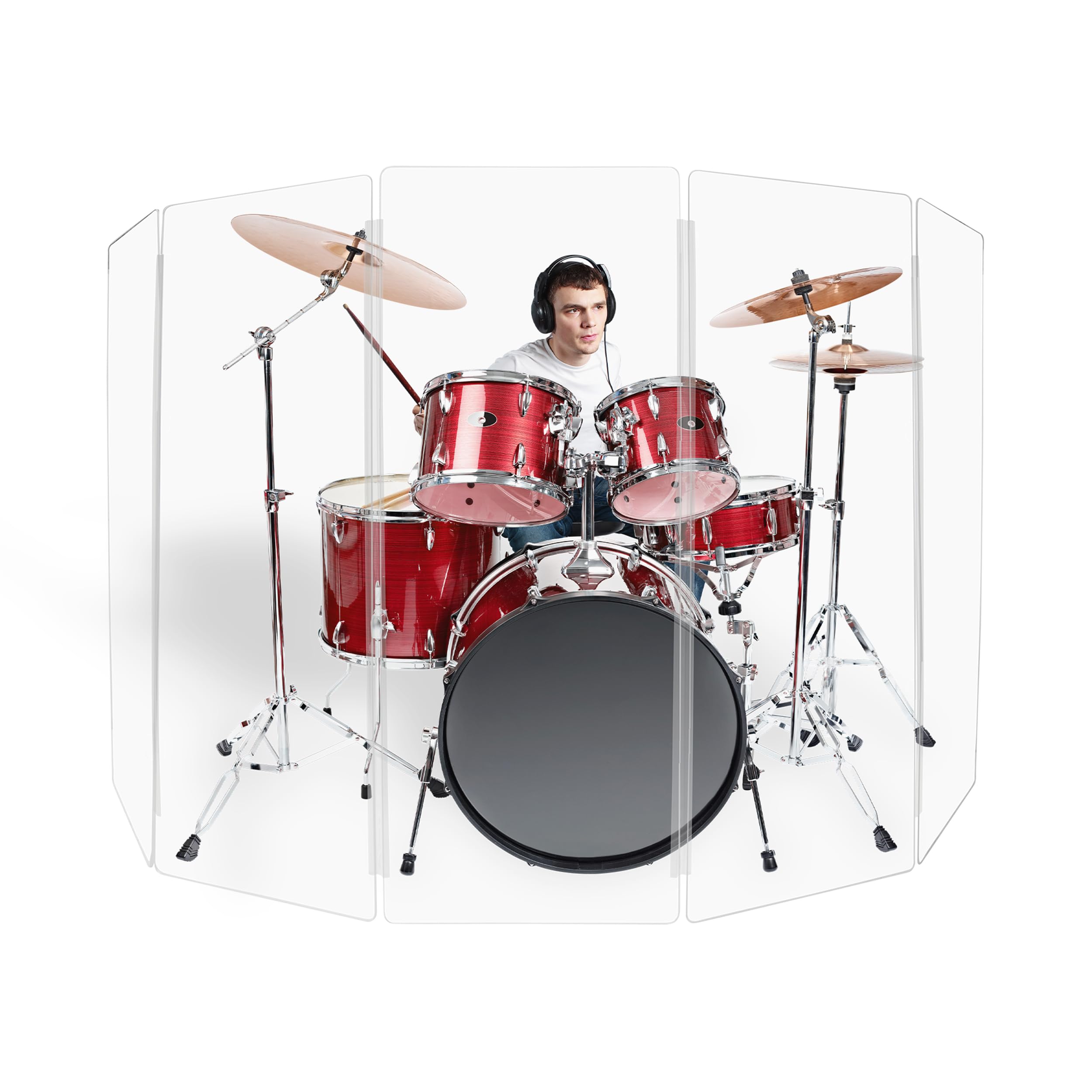 PENNZONI Drum Shield 5ft w/Living Hinges, Comes w/ 5 Drum Panels & Living Hinges, Premium Clear Acrylic Panels, Drum Screen