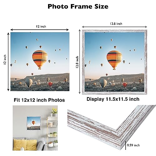 JCJMY 12x12 inch Picture Frame, Horizontal and Vertical Formats for Wall Hanging, 12 x 12 Wall Gallery Poster Photo Frame with Durable Shatter Resistant Plexiglass, Rustic White