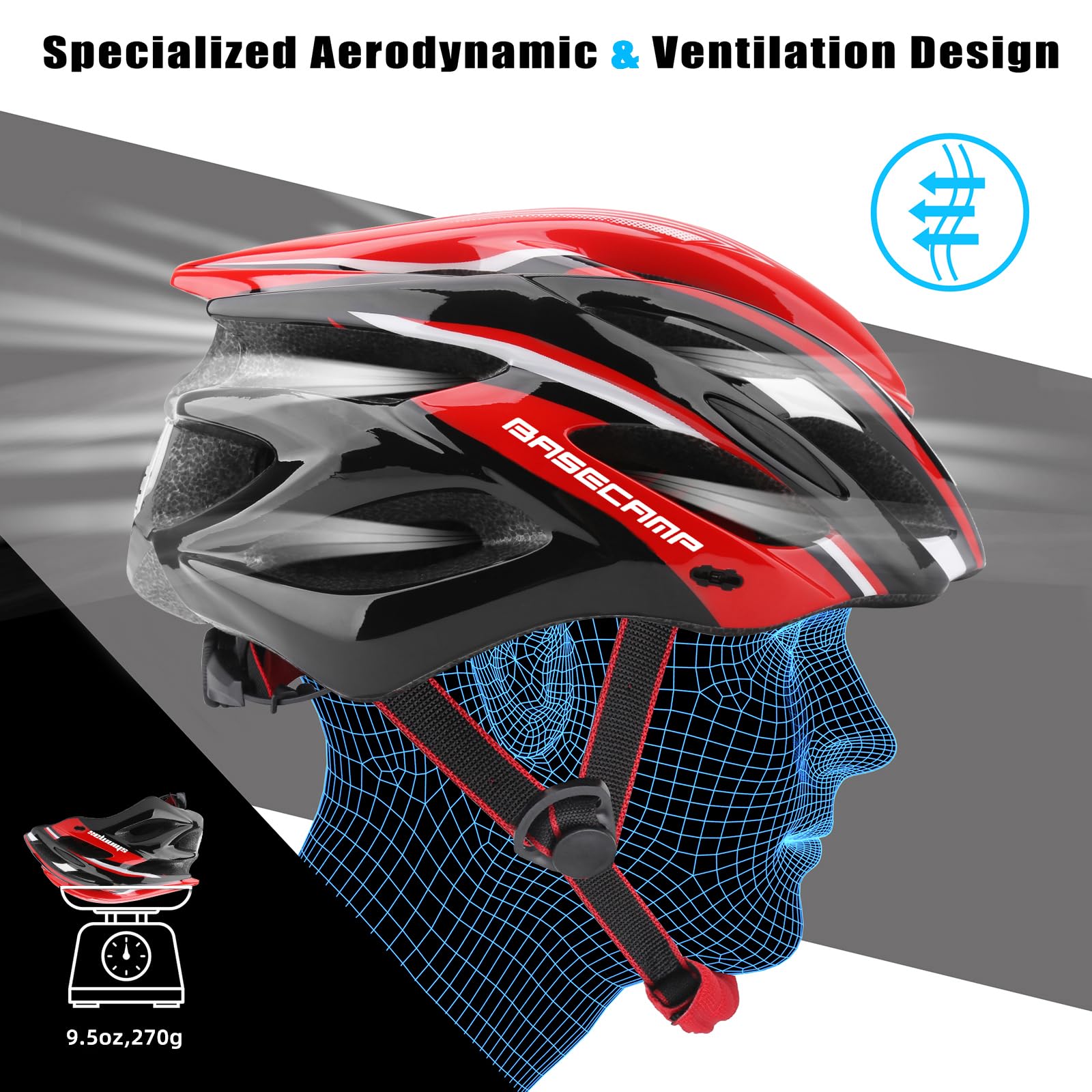 Basecamp Bike Helmet for Men Women with LED Safety Light Removable Sun Visor Lightweight Bicycle Helmet Adjustable Breathable Mountain & Road Cycling Helmets for Adult (BC-10)