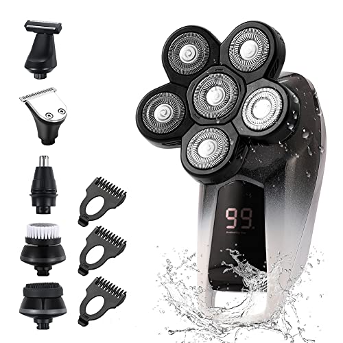 Head Shaver for Bald Men - 6 in 1 Mens Electric Shaver Wet/Dry LED Display, Faster-Charging Cordless Mens Grooming Kit with Nose Hair Trimmer Type-C Charge