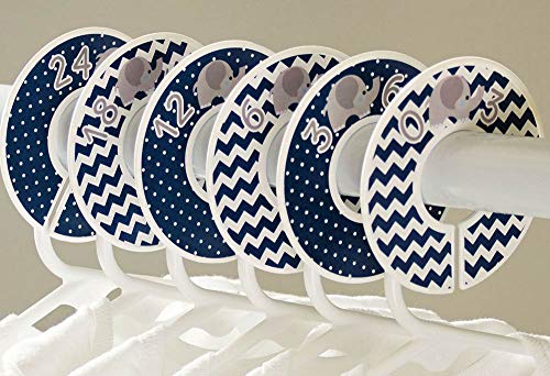 C189 Boy Baby Nursery Closet Clothing Size Divider Navy Elephants Set of 6