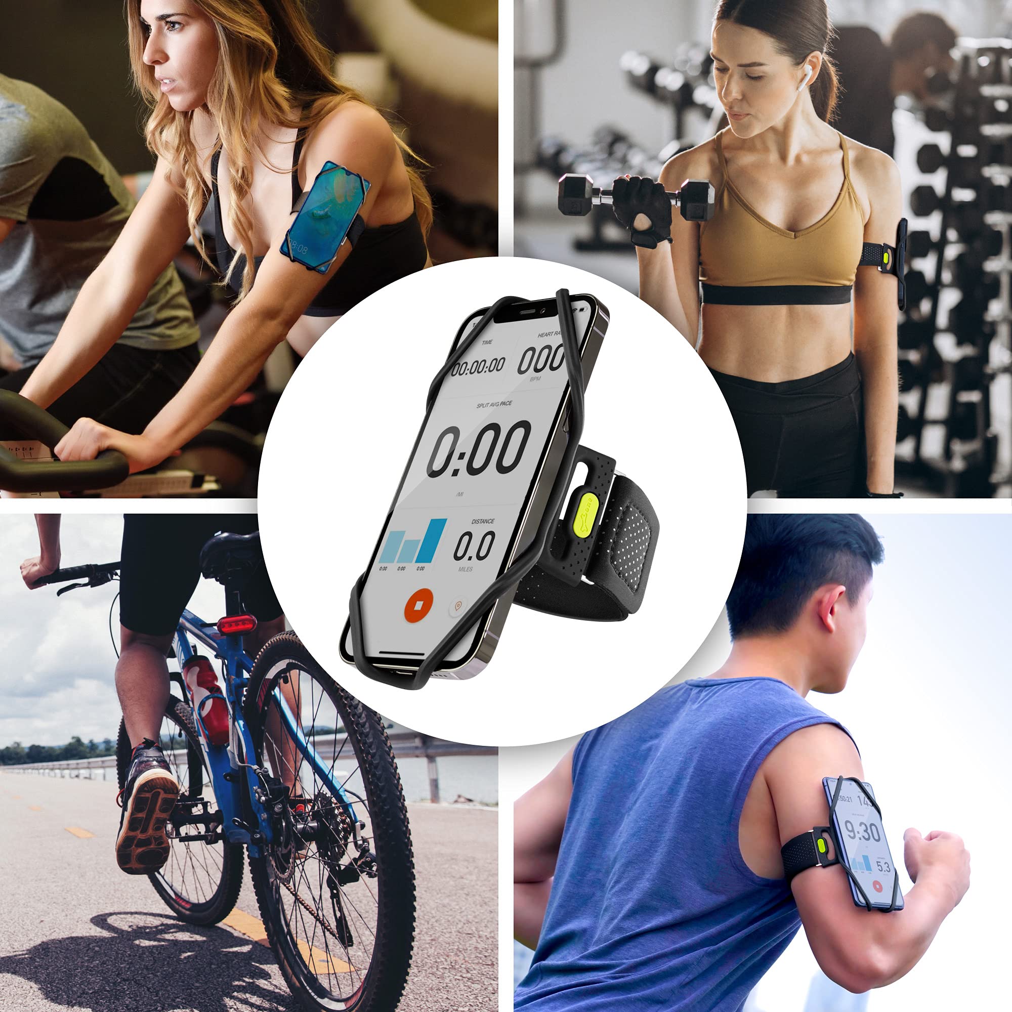 Bone Run Tie 2 Phone Holder for Running Armband Universal Cell Phone Holder, Running Arm Bands for Cell Phone Size 4.7-7.2 Inches for iPhone15 14 13 12 11 Samsung Galaxy (Black -L/Arm 9.8-15.7")
