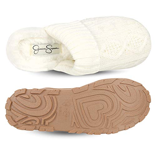 Jessica Simpson Womens Soft Cable Knit Slippers with Indoor/Outdoor Sole, Cream, Small