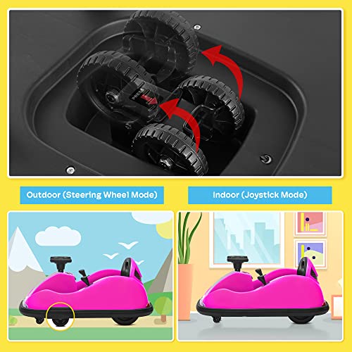 Kidzone 12V 2 Driving Mode (Steering Wheel/Joystick) Ride On Bumper Car for Kids & Toddlers 1.5-6 Year Old DIY Sticker Baby Bumping Toy Gifts W/Remote Control LED Lights, 360 Degree Spin