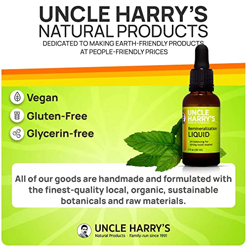 Uncle Harry's Natural & Fluoride-Free Remineralization Liquid for Tooth Enamel - Freshens Breath & Strengthens Teeth (1 oz Glass Dropper)
