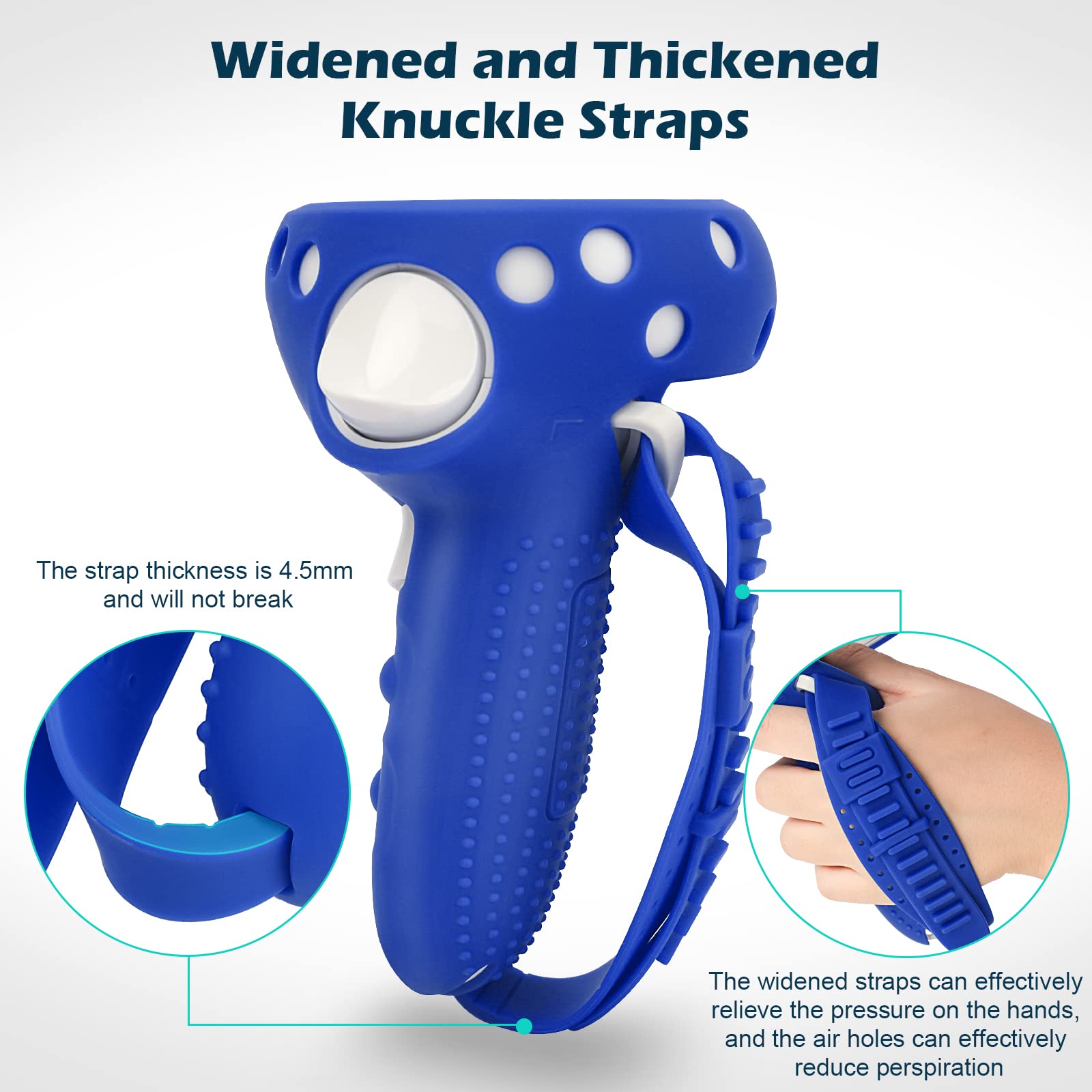 Controller Grips Cover Compatible with Oculus Quest 2 Accessories, TOMSIN Widen Knuckle Straps with Battery Opening, Extended VR Grips Protector for Big Hands (Blue)