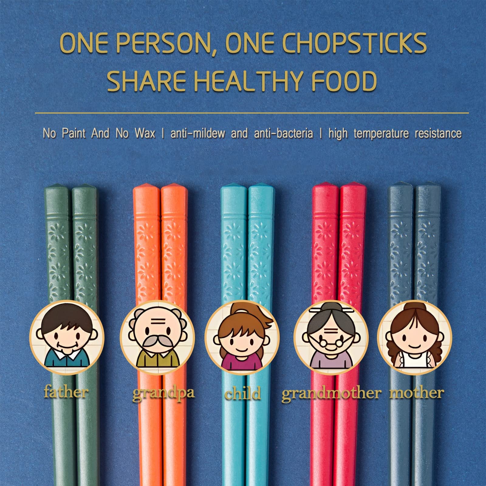 Fiberglass Chopsticks Reusable Chopsticks Dishwasher Safe 5 Pairs 9.4 Inches/24cm Matte Non-Slip Home Hotel Restaurant Dining Tools, Japanese Chop Sticks Gift Sets, Solid Colors