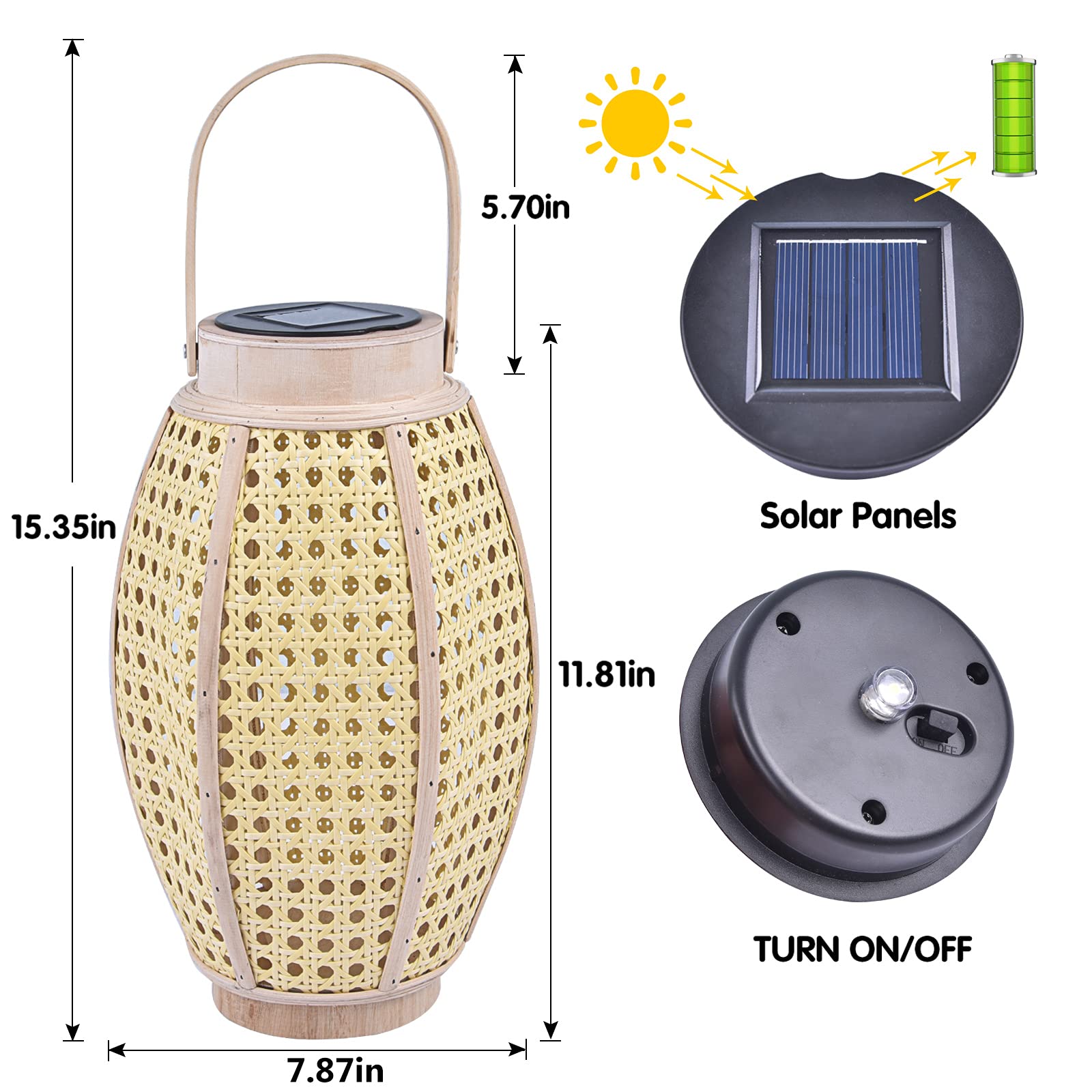 Hanging Solar Lanterns Outdoor - Solar Powered Rattan Woven Table Lamp with Warm Yellow LED Light Garden Decorative Hanging Lanterns for Patio Yard Garden Home Pathway Decor