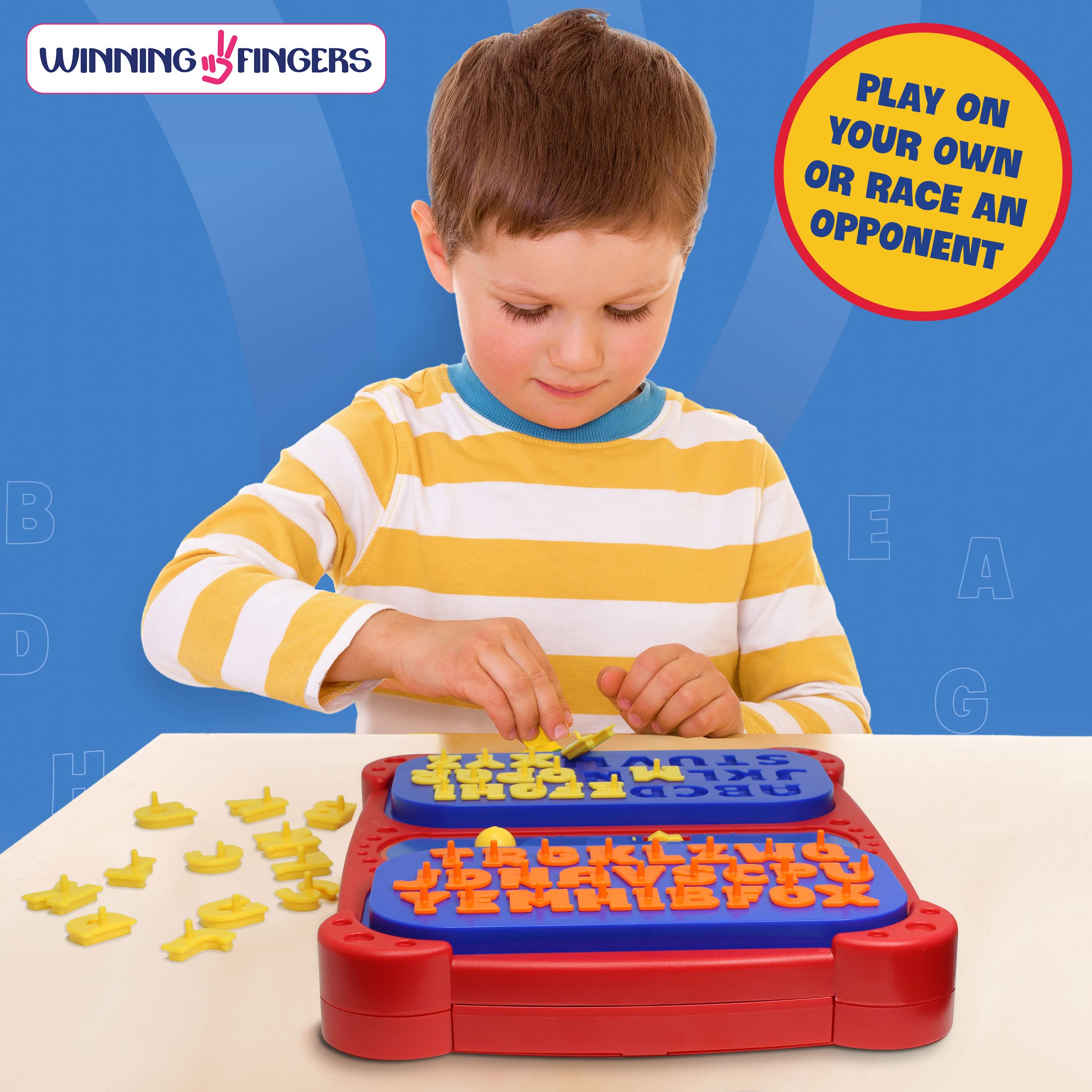 Winning Fingers Pop Up Board Game 2-Player | Preschool Game with Alphabet Puzzle Pieces | Educational Learning Toy for Toddler and Kids Ages 3+