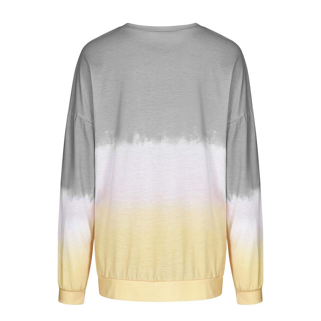 NEARTIME Tie Tyeing Pullover for Women's Loose Autumn Sweatshirt Plus Size Gradient Color Block Blouse Gray