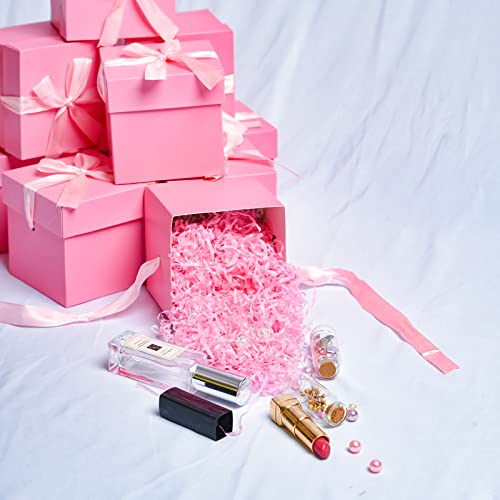 GP SUP 6”×6”×6”Pink Gift Boxes with Lids,12 Pcs Beautiful Squared Boxes with Ribbon Perfect for Weddings,Christmas, Birthday,Valentines Day