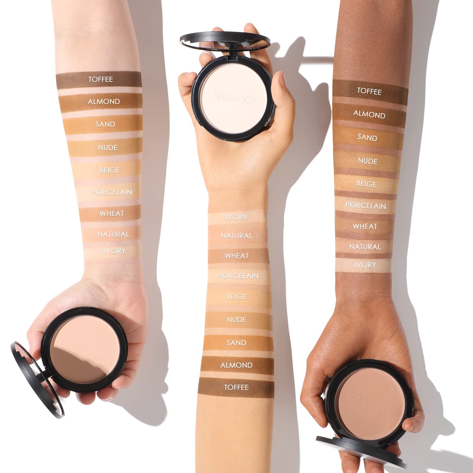 FOCALLURE Flawless Pressed Powder, Control Shine & Smooth Complexion, Pressed Setting Powder Foundation Makeup, Portable Face Powder Compact, Long-Lasting Matte Finish, Porcelain