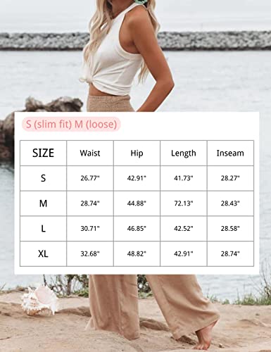 Hooever Women's Summer Linen Pants High Waisted Wide Leg Palazzo Pant Flowy Lounge Trousers (Khaki-S)