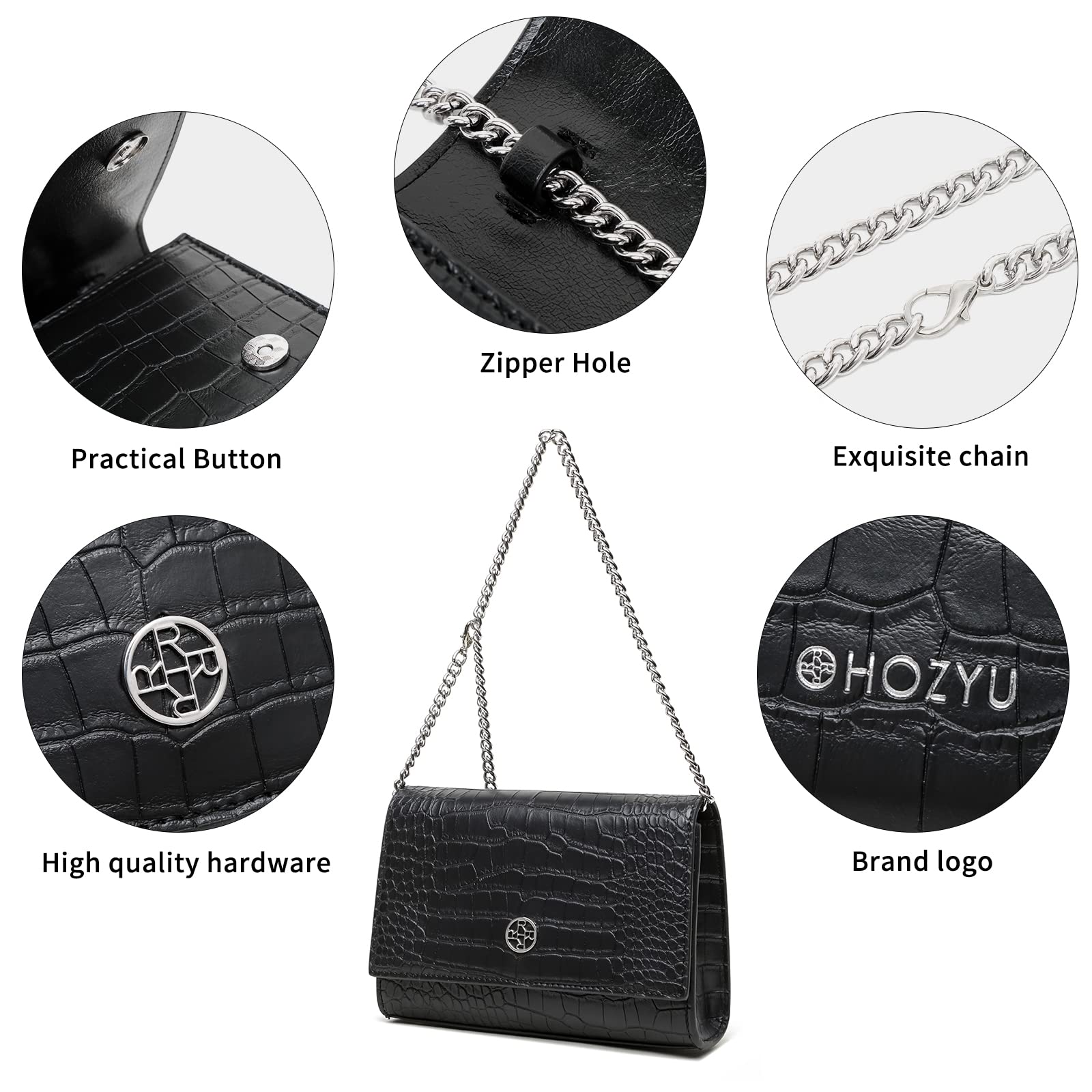 Crocodile Leather Crossbody Bags for Women Leather Cross Body Purses Cute Designer Handbags Shoulder Bag Concise Style (Black)