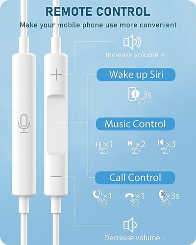 Earbuds Wired for iPhone with Lightning Connector [No Bluetooth Required] Headphones [MFi Certified] Built-in Mic & Volume Control, Earphones Compatible with iPhone 14/13/12/11/XS/X/8/All iOS System