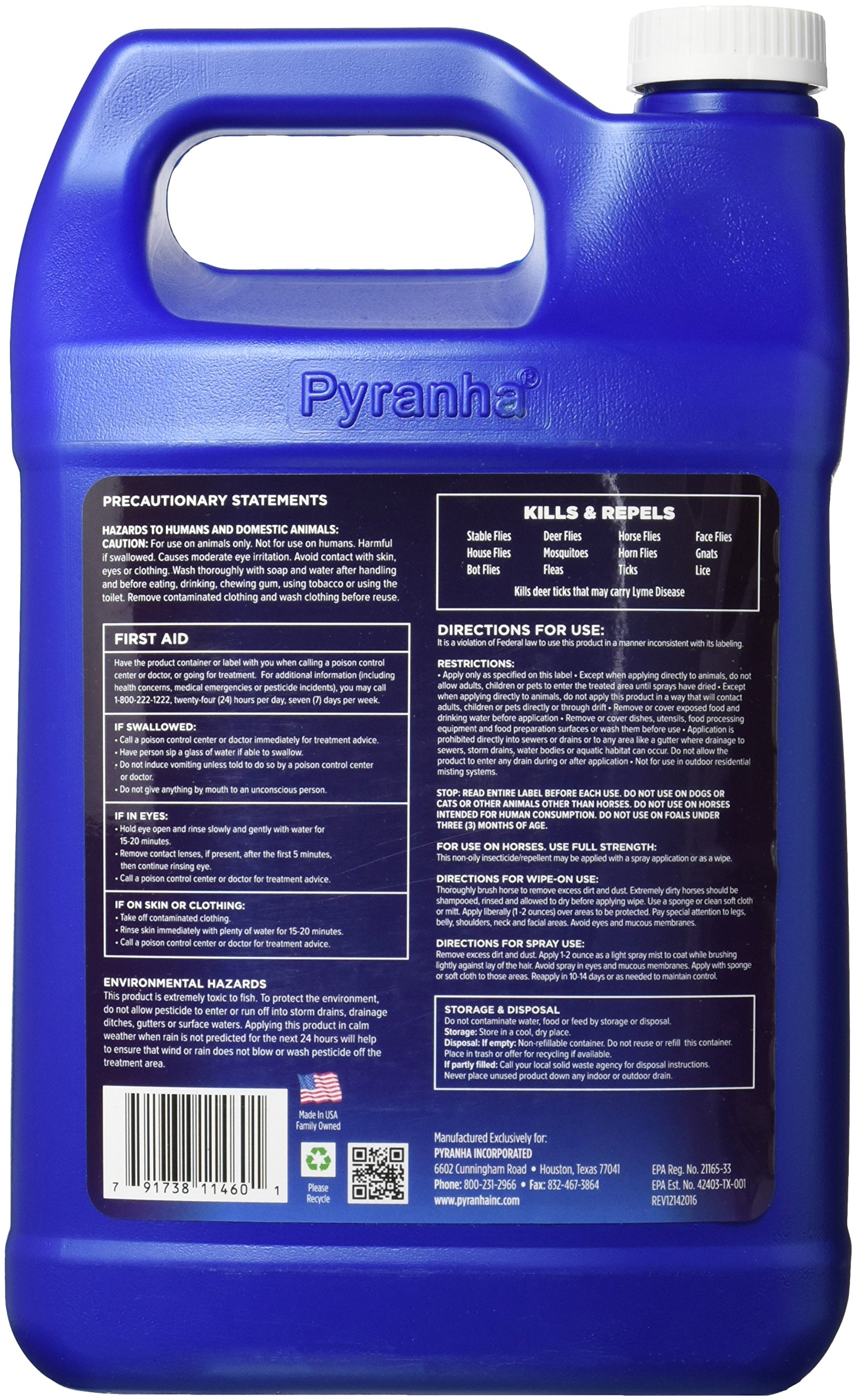 Pyranha 001EQSPG 068180 Equine Spray & Wipe Insect Repellent, 1 Gallon