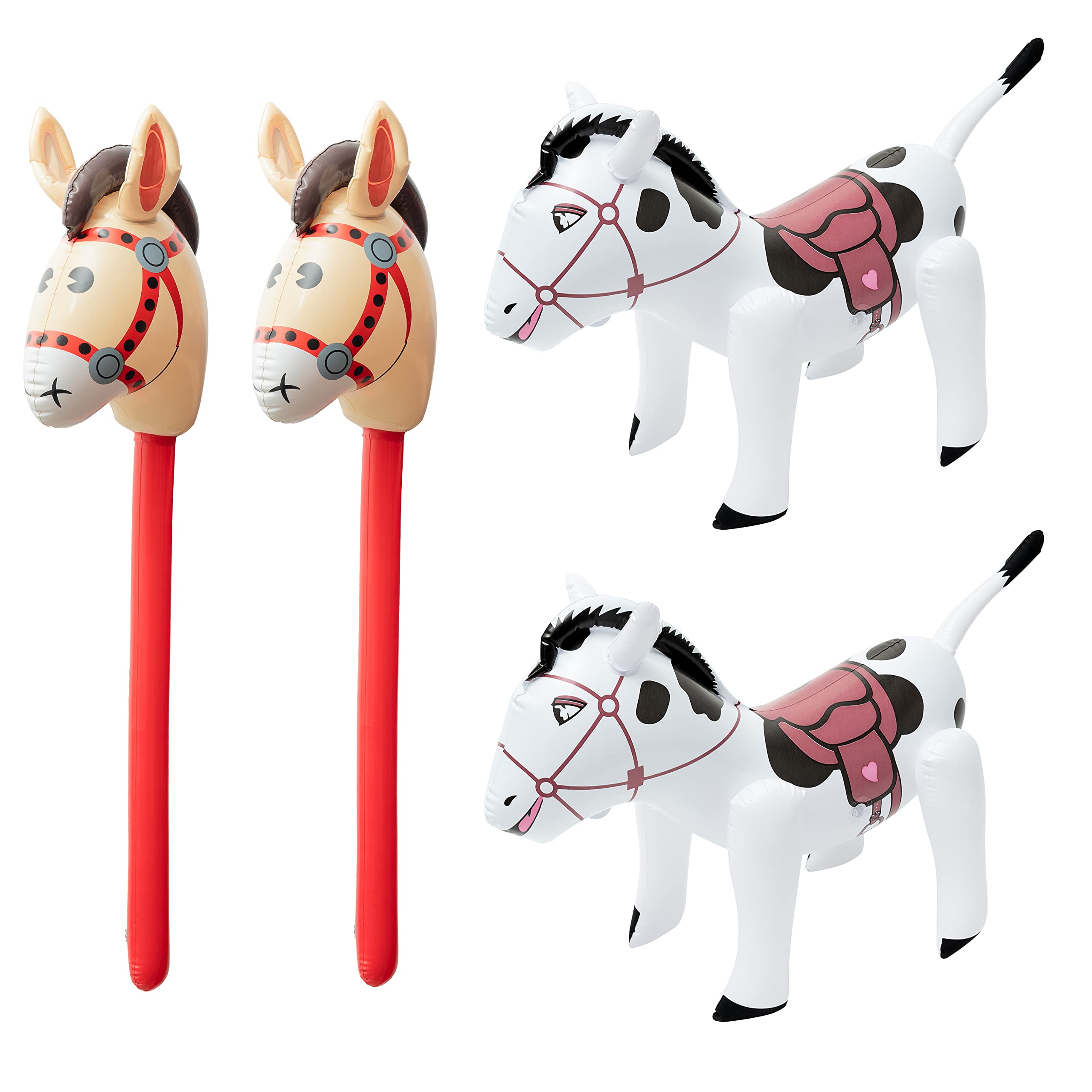 Haooryx 4Pcs Inflatable Horse Sticks Inflated Horsehead Pony Stick Western Cowboy Horse Toys Blow-up Horse on a Stick for Boys Girls Animal Birthday Party Baby Shower Decoration Supplies
