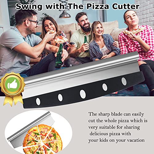 Pizza CutterĀ Rocker 14 inch Sharp Stainless Steel Slicer Knife with Protective Blade Cover for Kitchen Dishwasher Safe