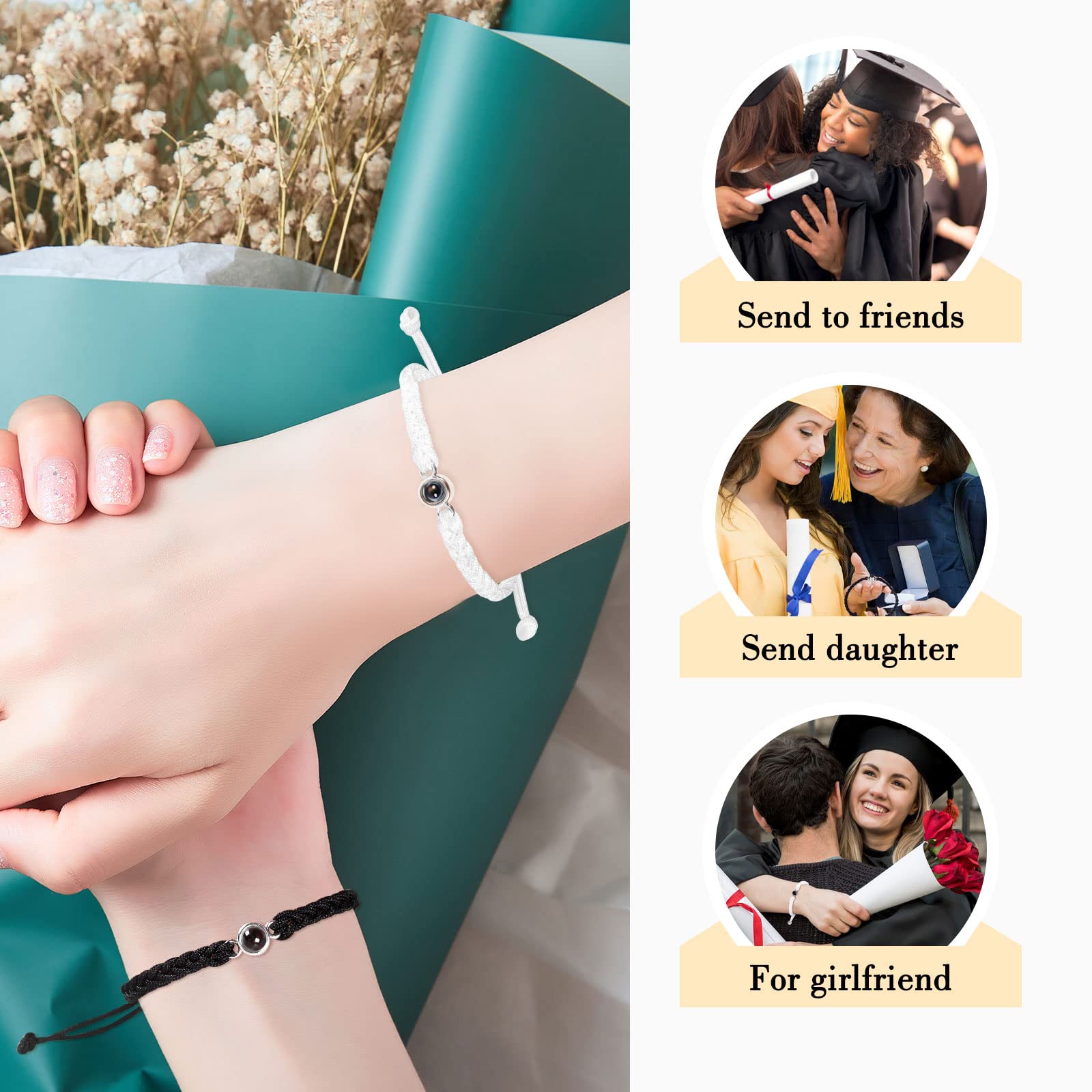 CCTFS Graduation Gifts For Her Him 2023, Handmade Rope Braided Personalized Bracelets With Picture Inside Blessing Graduation Bracelets Make The Gift For Grads (black)