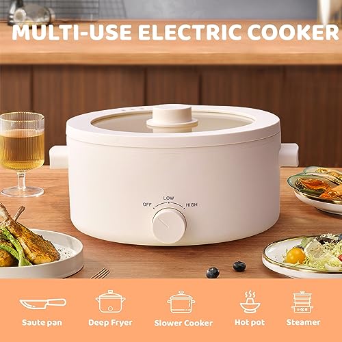 Olayks 3L Electric Pot for Cooking, Ceramic Glaze Non-Stick Shabu Shabu Pot Electric with Adjustable Power Control for Shabu Shabu, Noodles, Sauté, Soup, Steak, Stir Fry, Eggs