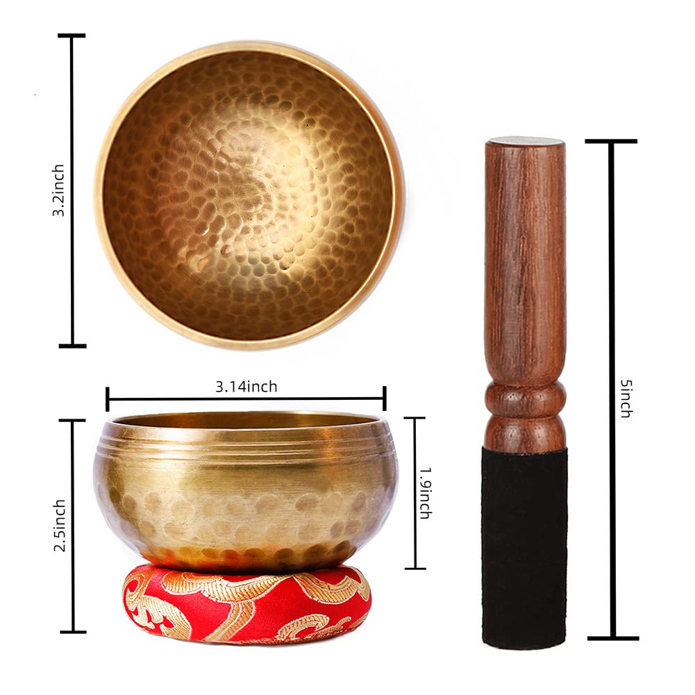 Biggo Tibetan Singing Bowl Set-Meditation Sound Bowl for Yoga,Mindfulness,Chakra Healing,Self-Regulation,Handcrafted(3.2Inch)