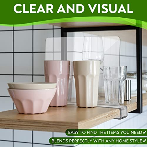 PJ Vital Clear Acrylic Shelf Dividers for Closet Organization Multi-Functional Plastic Divider Wood Shelves, Purse Organizer Cabinet 6 Pack in Kitchen, Bedroom, Bathroom and Office.