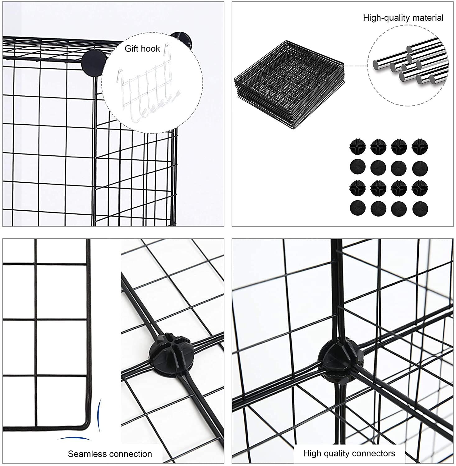 Safeplus DIY Wire Cube Storage, Storage Shelves 6 Cube Bookshelf Bookcase Closet Organizer and Storage, Stackable Grid Organizer, Black