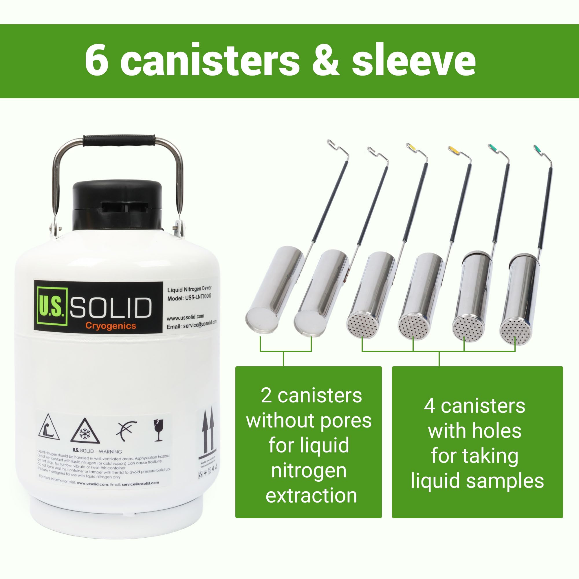 U.S.SOLID 6L Cryogenic Container Liquid Nitrogen Tank Semen Dewar with 6 Canisters Carry Bag
