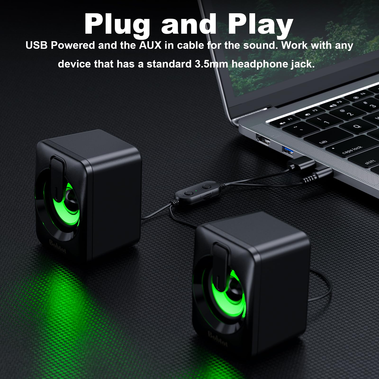 Computer Speaker USB Powered - 2.0 Mini Portable Bluetooth Subwoofer with RGB Lights Volume Control 3.5mm AUX-in HiFi Stereo Sound Desk Audio System for PCs Laptops Tablet Phone