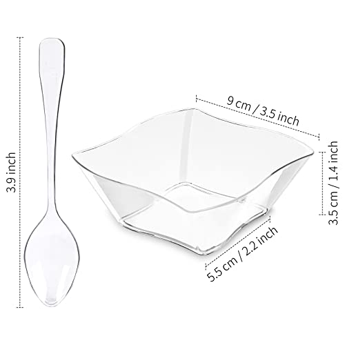 Qeirudu 50 Pack 5 oz Mini Dessert Cups with Spoons - Appetizer Plates Small Disposable Fruit Salad Serving Cup for Appetizers, Ice cream, Trifle