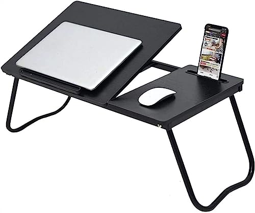 GRALES Gaming Computer Desk Foldable Bed Tray 26 Inches Laptop Desk Adjustable Bed Table with Storage Slots Tablet Phone Holder Foldable Computer Desk