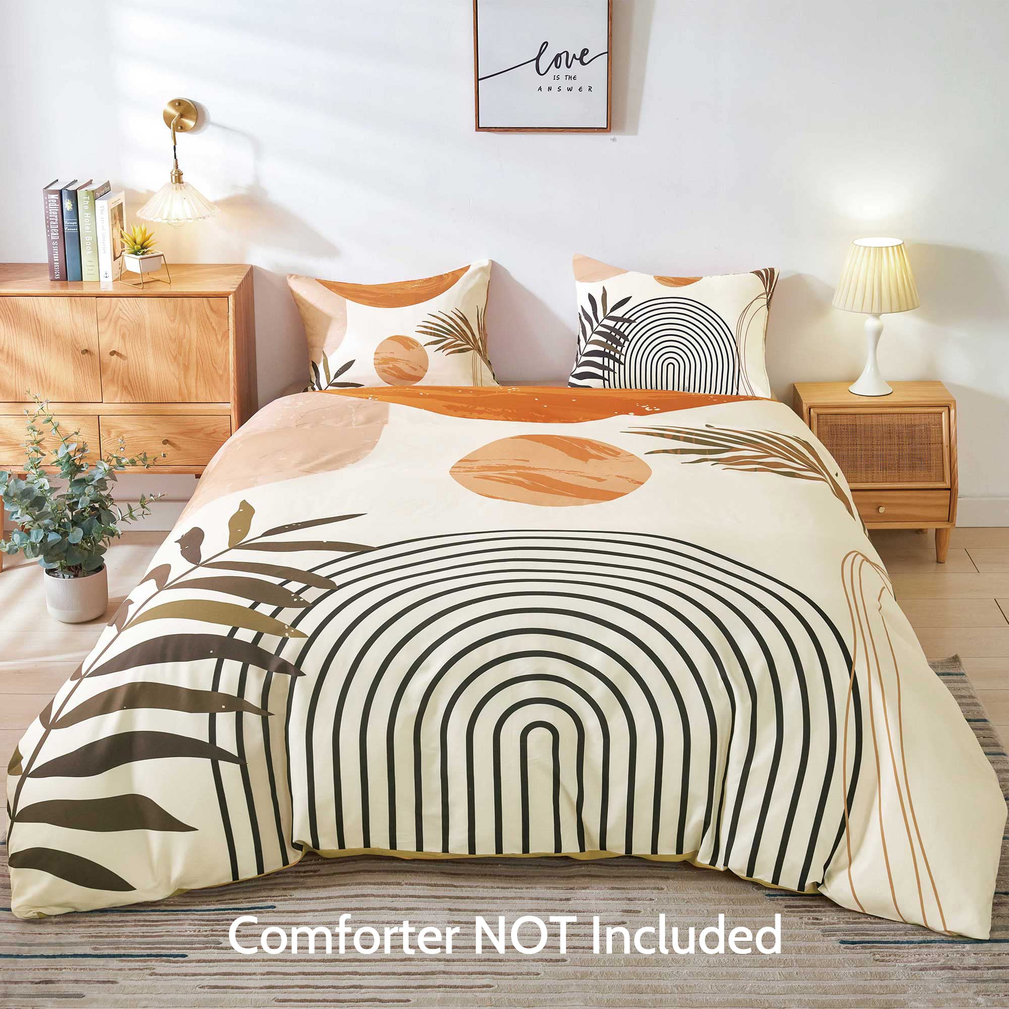 Hilioens Duvet Cover King Abstract Arch Sun Beige Modern Mid Century Boho Bedding Sets for All Seasons, 3 Pieces Home Bedroom Decorations Soft Microfiber
