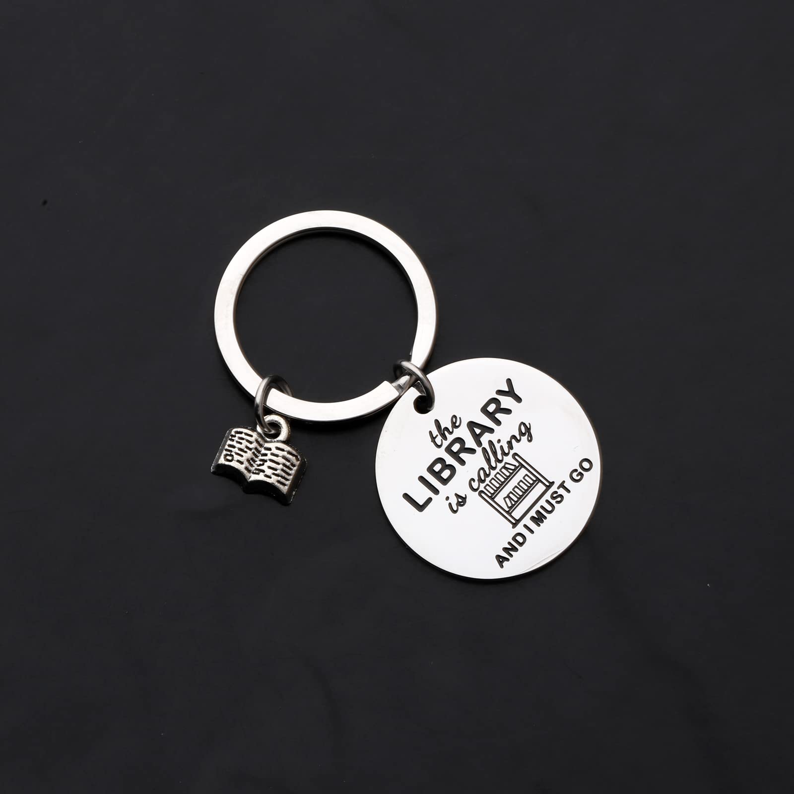 BLEOUK Librarian Keychain Book Lover Gift Bookworm Gift Gift For Reading Teacher The Library Is Calling And I Must Go (LIBRARY is calling)