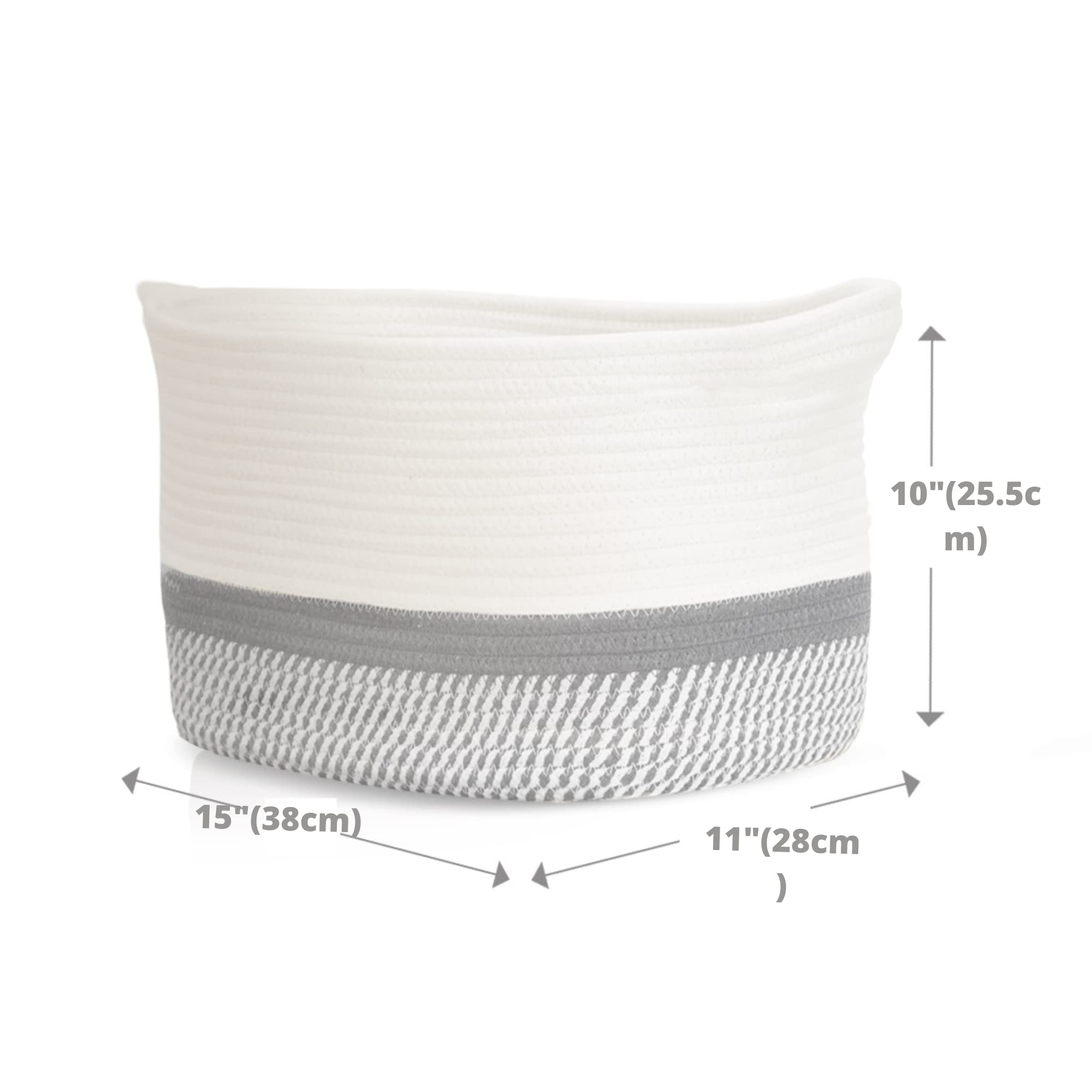 DECOMOMO Woven Baskets for Storage | Large Decorative Cotton Rope Basket for Organizing Baby Toy Book Nursery Kids Laundry Organizer 15" x 11" x 10" (Grey, Large – Set of 3)