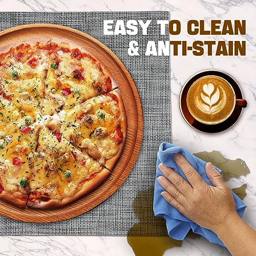 Placemats Set of 7 Dining Table Place Mats Gray - PVC Modern Table Mat Placemats No Slip, Placemat for Kitchen Dinner Coffee Outdoor