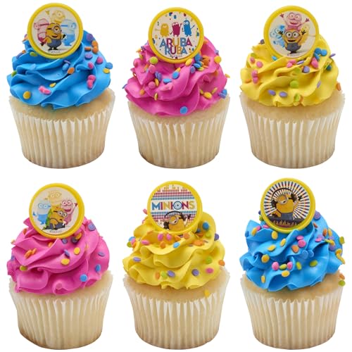 DecoPac Despicable Me™ Celebrations Cupcake Rings, 24 Minions Cupcake Decorations, 6 Minion Designs On Yellow Rings - 24 Pack