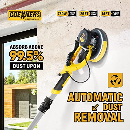 Drywall Sander, 6.5-amp Powerful Electric Drywall Sander with Vacuum, 99.5% Dust Removal, 7 Variable Speed, 900-1800RPM, Dustless Floor Sander with 26β Power Cord for Popcorn Ceiling, Wood Floor etc