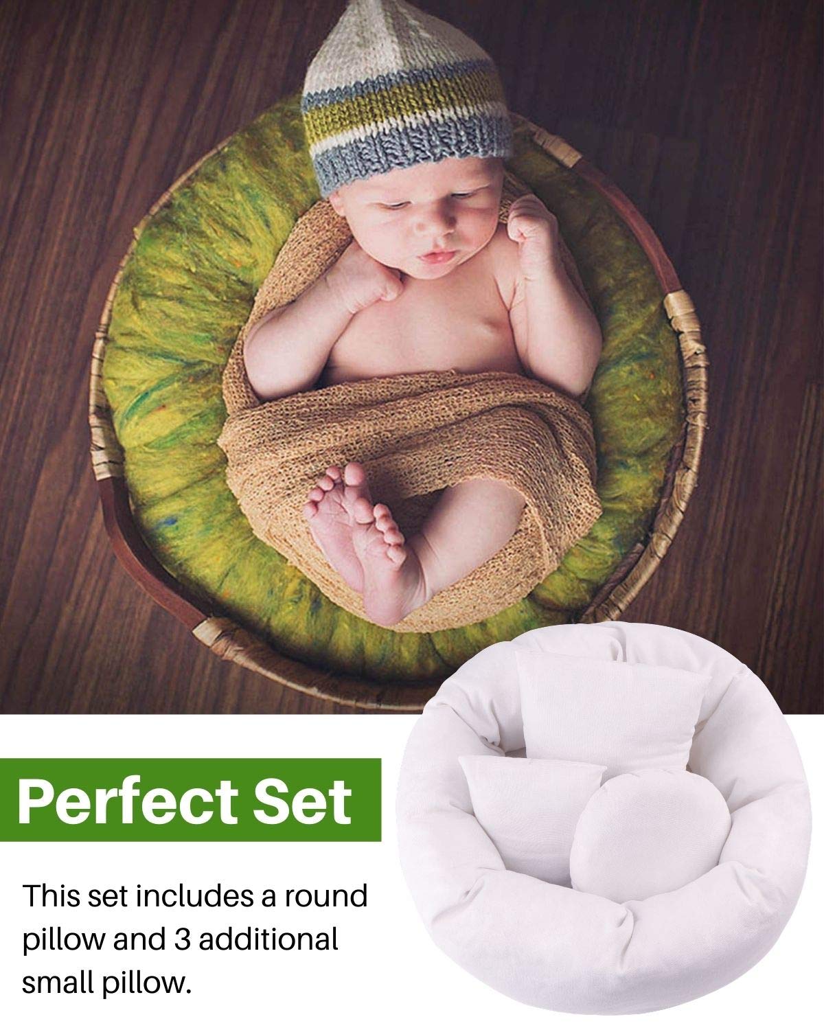Sunmig 4 PC Newborn Baby Photography Wheat Donut Posing Pillow Basket Filler Baby Photo Prop White