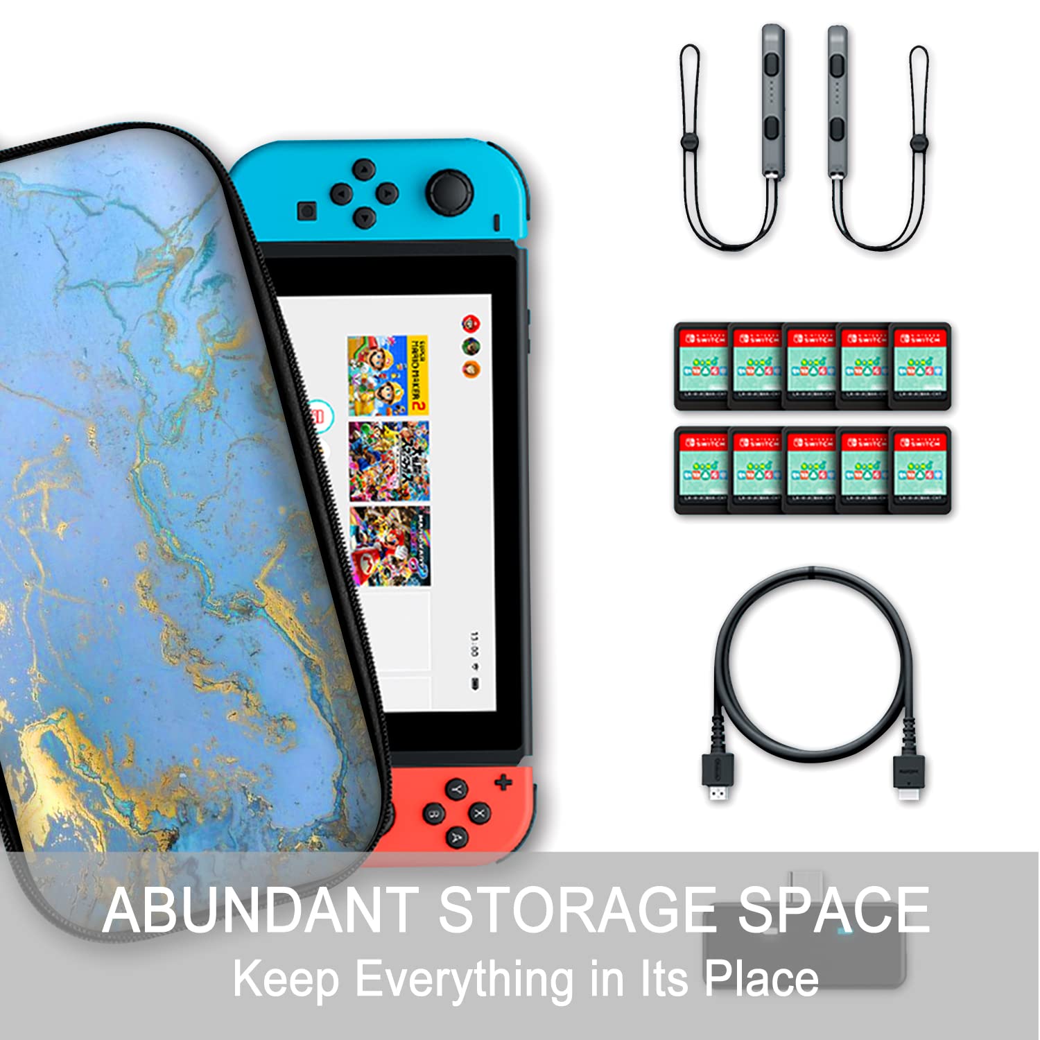 Pemlari Carry Case Compatible with Nintendo Switch OLED 2021/2017, Shockproof EVA Protective Cover with 10 Game Card Slots, Travel Bag w/Inner Pocket for Console Joy-Con&Accessories, Colorful Loves