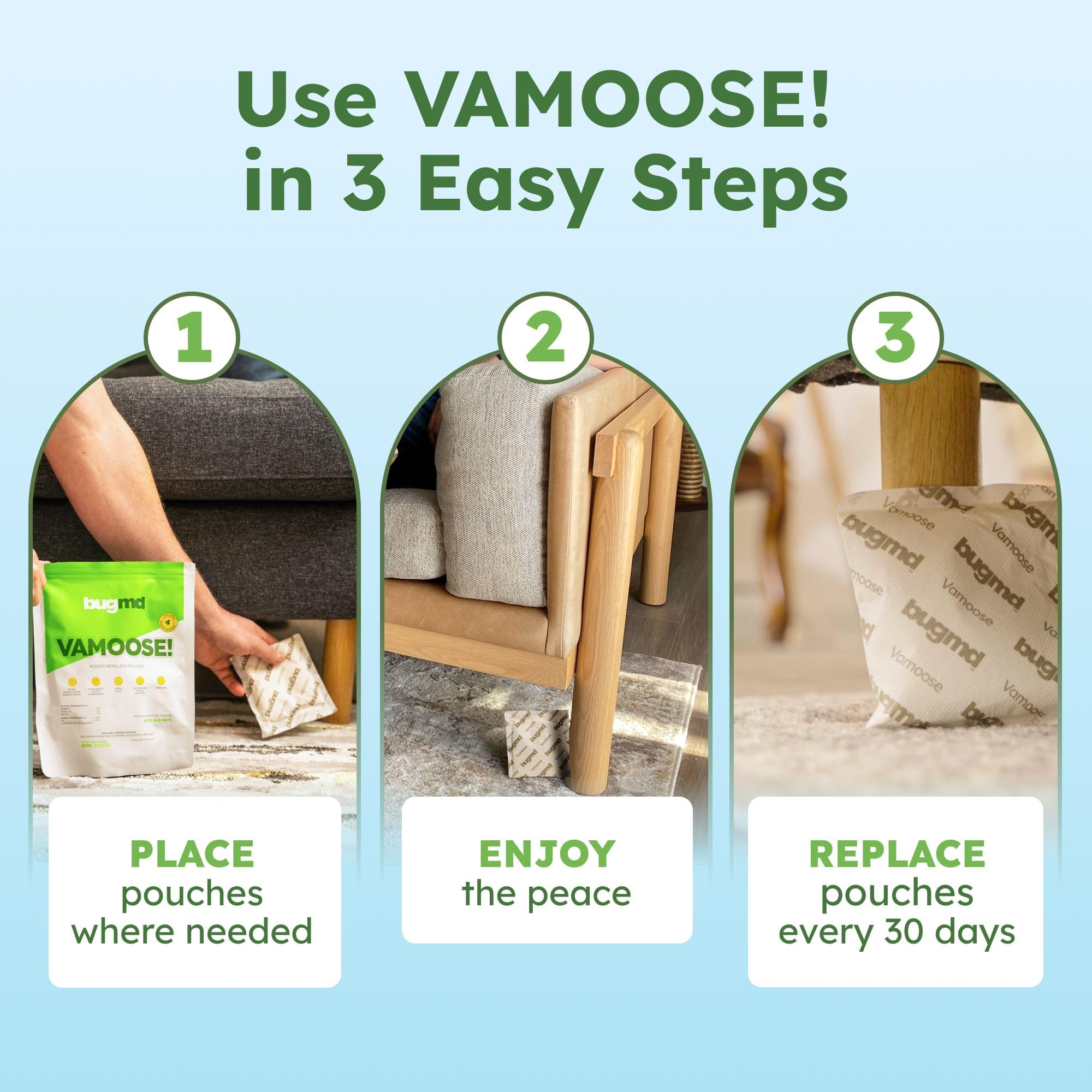 BugMD Vamoose Rodent Repellent Pouches (1 Pack, 4 Pouches) β Plant-Powered Rat Repellent, Mouse Deterrent, Indoor & Outdoor Mice Repellent, Best Mouse Repellent, Natural Rat & Mouse Repellent
