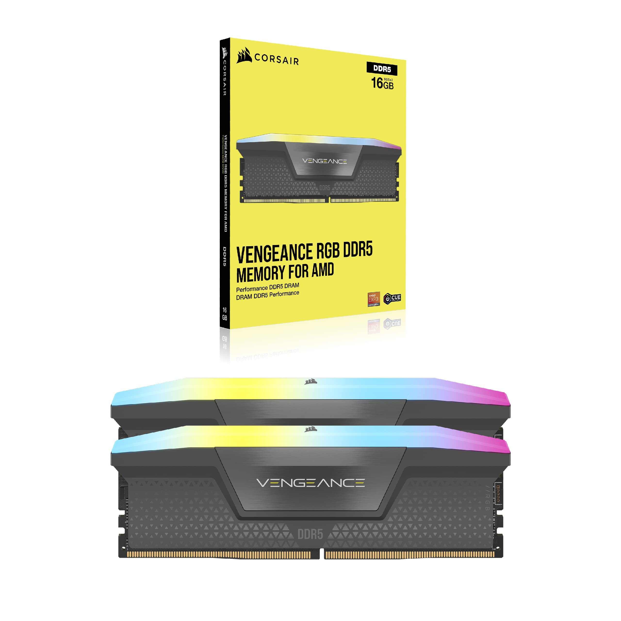 CORSAIR VENGEANCE RGB DDR5 64GB (2x32GB) DDR5 5200MHz CL40 AMD EXPO Intel XMP iCUE Compatible Computer Memory โ Gray (CMH64GX5M2B5200Z40K)